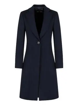 Giorgio Armani Pure Cashmere Single-breasted Coat With Jewel Button Detail - Blue / Navy