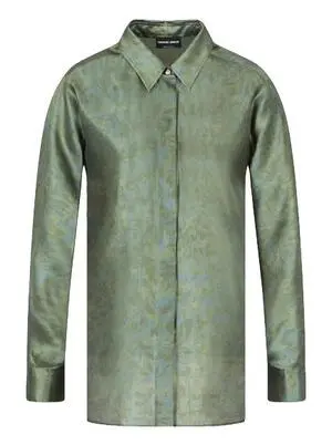 Giorgio Armani Printed Silk Shantung Shirt - Green
