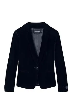 Giorgio Armani Single-breasted Stretch Velvet Jacket - Black