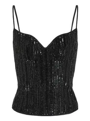 Giorgio Armani Pinstripe Embroidered Bustier Top - Black