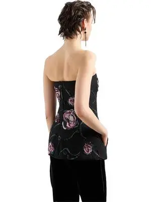 GIORGIO ARMANI Floral Embroidered Bustier Top