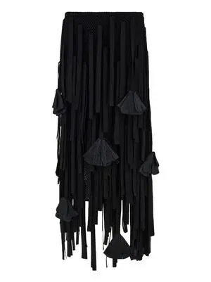 FERRAGAMO Mesh Midi Skirt With Floral Tassels - Black