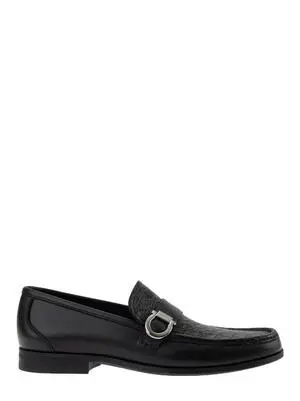 FERRAGAMO Loafer With Gancini Ornament - Black