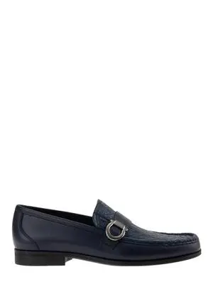 FERRAGAMO Loafer With Gancini Ornament - Navy