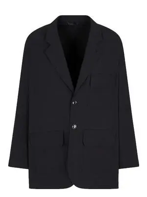 Giorgio Armani Single-breasted Jacket In Pure Wool Crêpe - Navy