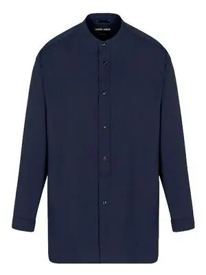 Giorgio Armani Shirt Jacket In Virgin Wool Canvas - Navy