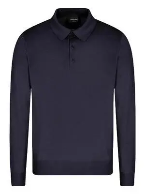 Giorgio Armani Long-sleeved Polo Shirt In Virgin Wool - Green