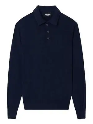 Giorgio Armani Long-sleeved Polo Shirt In Virgin Wool - Navy
