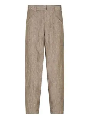 Giorgio Armani Flat-front Trousers In Linen Chambray - Blue
