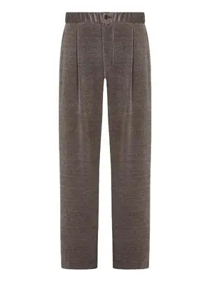 Giorgio Armani Single-pleat Trousers In Cotton Jersey - Natural