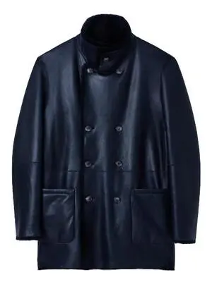 Giorgio Armani Reversible Double-breasted Sheepskin Pea Coat - Navy