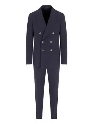 Giorgio Armani Napoli Line Linen Canvas Double-breasted Suit - Blue