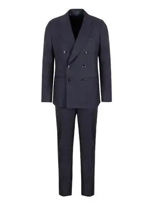 Giorgio Armani Napoli Line Double-breasted Cashmere And Silk Suit - Blue