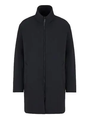 Giorgio Armani Long Technical Wool Pea Coat - Navy