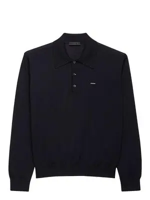 Prada Superfine Wool Small Logo Crewneck Sweater - Bleu