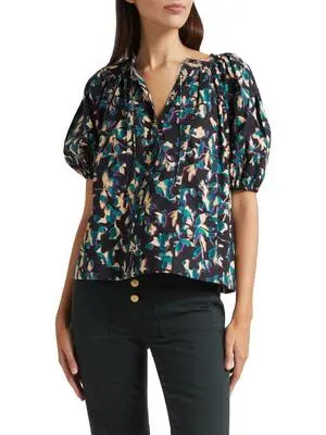 Ulla Johnson Tie Neck Puff Sleeve Top - Kaleidoscope