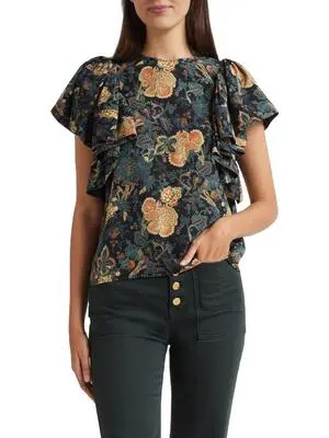 Ulla Johnson Lena Flutter-sleeve Silk Top - Nuit