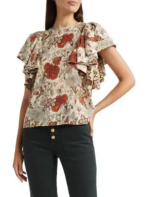 Ulla Johnson Lena Flutter-sleeve Silk Top - Winter Garden