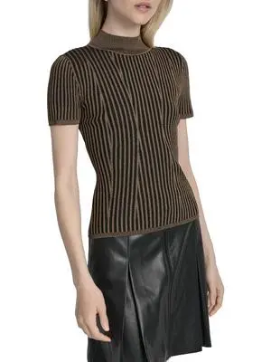 Dkny Knit Mock Neck Top - Truffle/black