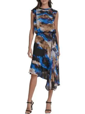 Dkny Sleeveless Asymmetric Midi Dress - Clouded Indigo