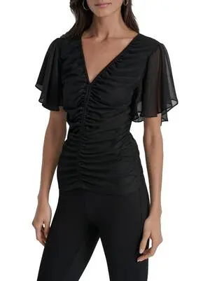 DKNY Ruched V-Neck Shirt