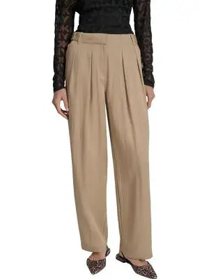 Dkny Weathered Twill Pleated Pants - Travertine
