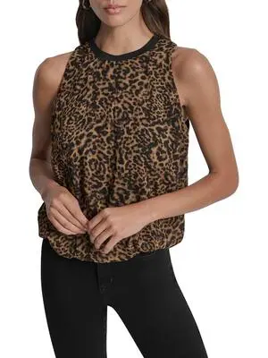 Dkny Printed Sleeveless Chiffon Bubble Top - Compact Cheetah