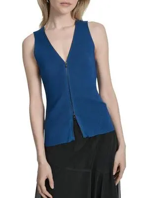 Dkny Ribbed Knit Two-way Zip Vest - Cadet Blue