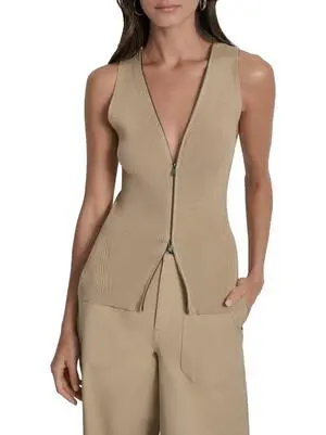 Dkny Ribbed Knit Two-way Zip Vest - Travertine