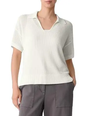 Eileen Fisher Polo Sweater Organic Cotton & Silk - Ivory