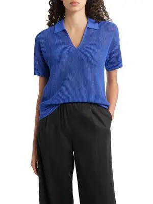 Eileen Fisher Polo Sweater Organic Cotton & Silk - Royal