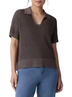 Eileen Fisher Polo Sweater Organic Cotton & Silk - Rye