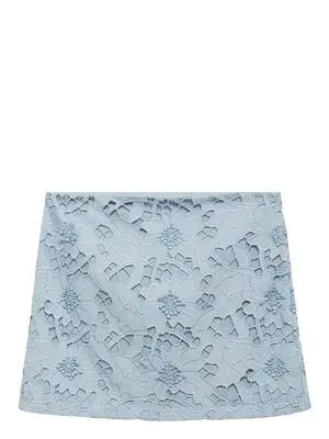 Mango Floral Embroidered Cotton Mini Skirt - Blue