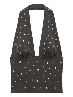 Mango Studded Halter Top - Charcoal