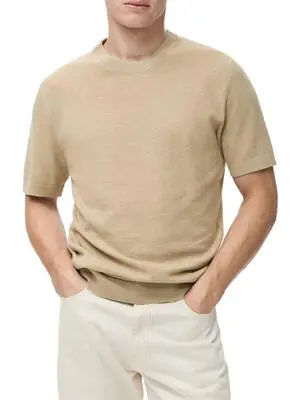 Mango Fine Knit Short Sleeve Sweater - Beige