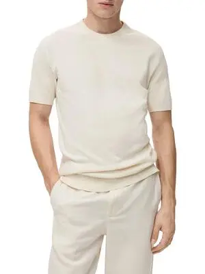 Mango Fine Knit Short Sleeve Sweater Ivory White