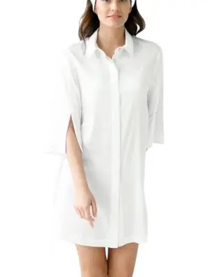 ALAS Silk Long Shirt Dress - Milk White