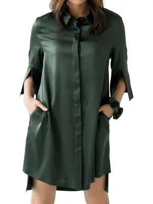 ALAS Silk Long Shirt Dress - Rich Green