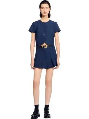 Sandro Rounded Hem Cropped Top - Navy Blue