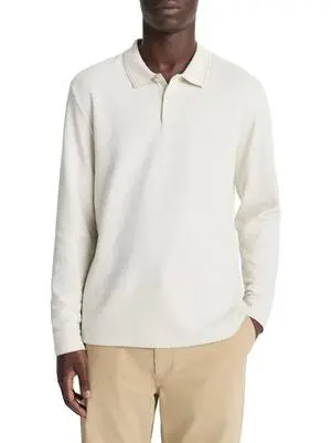 Vince Heathered Double Face Long Sleeve Polo - H Blanco/terrapin