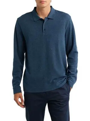 Vince Heathered Double Face Long Sleeve Polo - H Coastal/h Fog