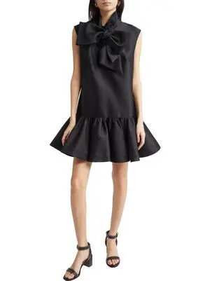 Zimmermann Hypnotic Bow Drop Waist Wool & Silk Minidress - Black