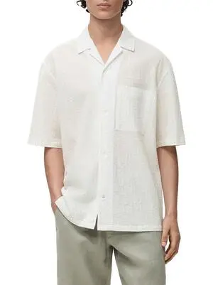 Mango Stripe Relaxed Fit Stretch Cotton Camp Shirt - Off White