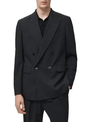 Mango Relaxed Fit Double Breasted Suit Jacket Black