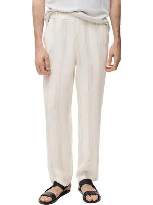 Mango Elastic Waist Linen Straight Leg Pants - Off White