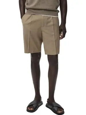 Mango Cotton-Blend Pleated Bermuda Shorts Brown