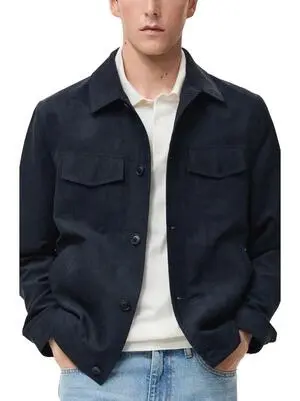 Mango Faux Suede Shirt Jacket - Navy