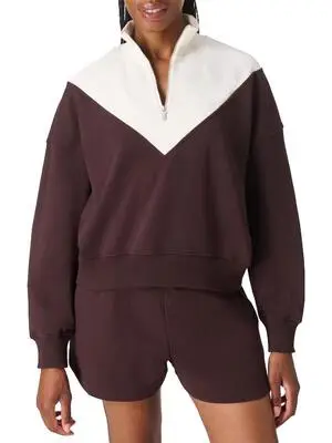 Sweaty Betty Revive Colorblock Half Zip Sweatshirt - Sable Brown/lily White