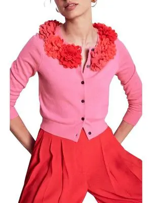 Boden Flower Embellished Crop Cardigan - Pink Ribbon