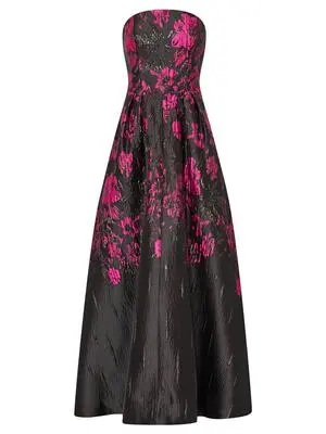 MILLY Winona Floral Jacquard Strapless Gown - Pink/black